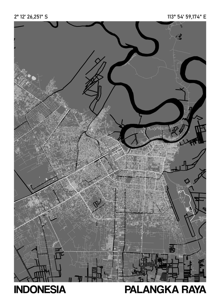 'Palangka Raya Map Poster' Poster, picture, metal print, paint by Ahmad ...