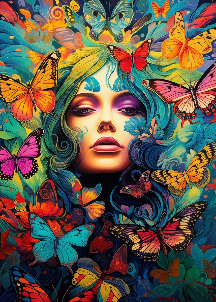 'Psychedelic Butterflies 4' Poster, picture, metal print, paint by Boot ...