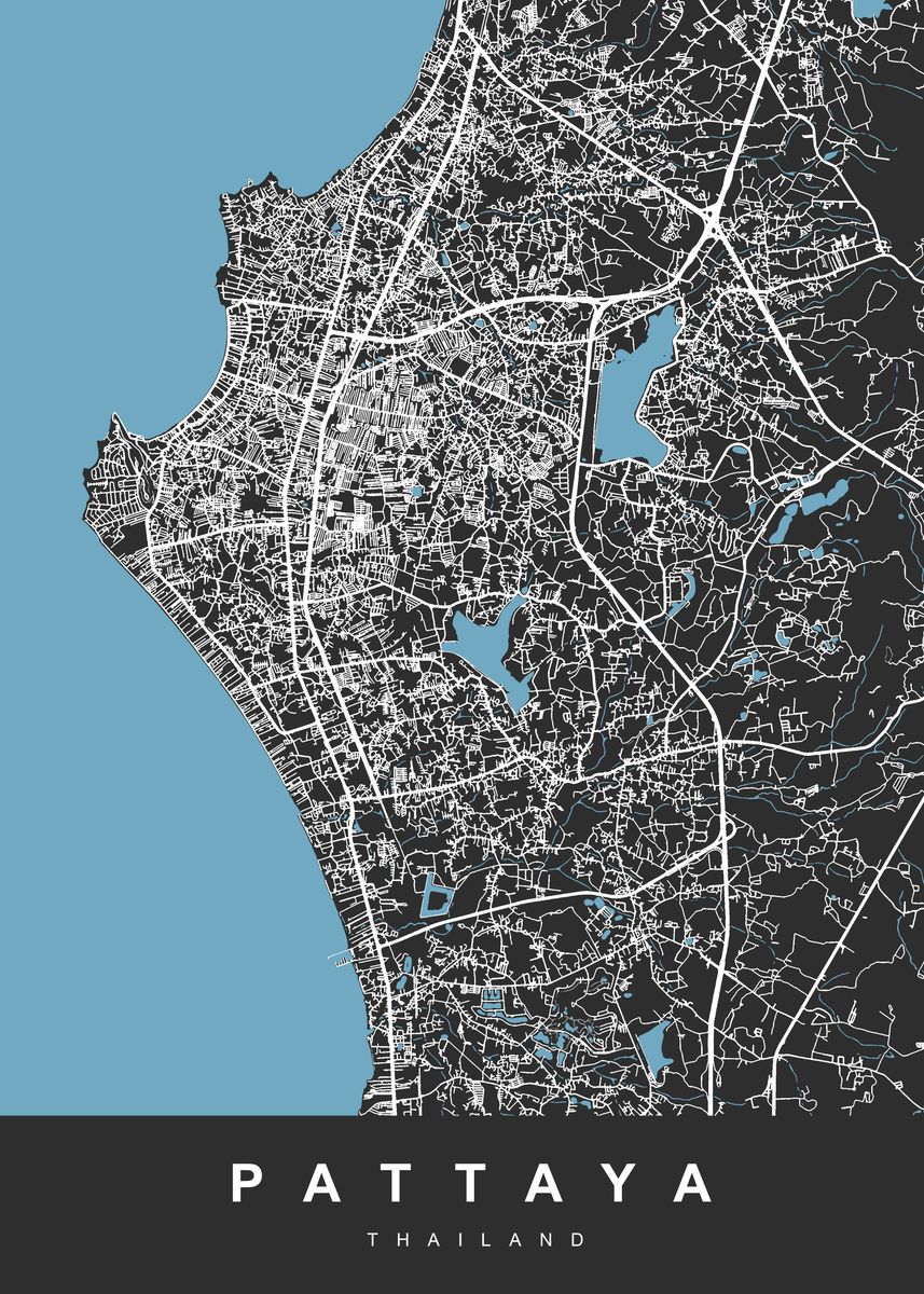 'MAP PATTAYA THAILAND' Poster, picture, metal print, paint by UrbanMaps ...