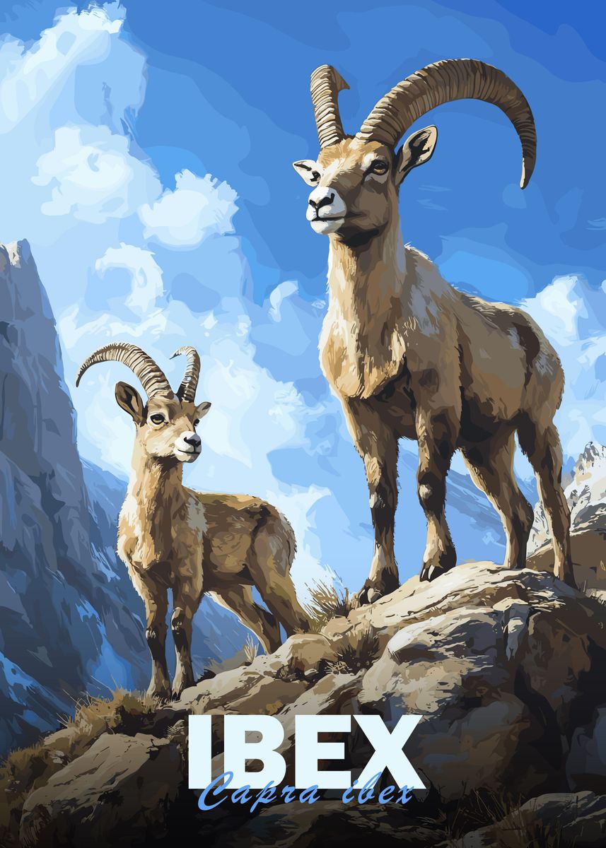 'Ibex Family Poster' Poster, picture, metal print, paint by Qreative ...