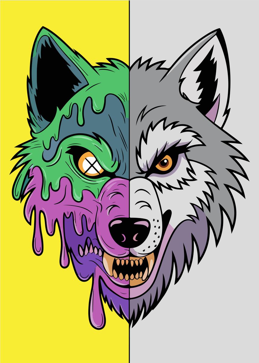 'Dual Wolf Illustration' Poster, picture, metal print, paint by noer ...