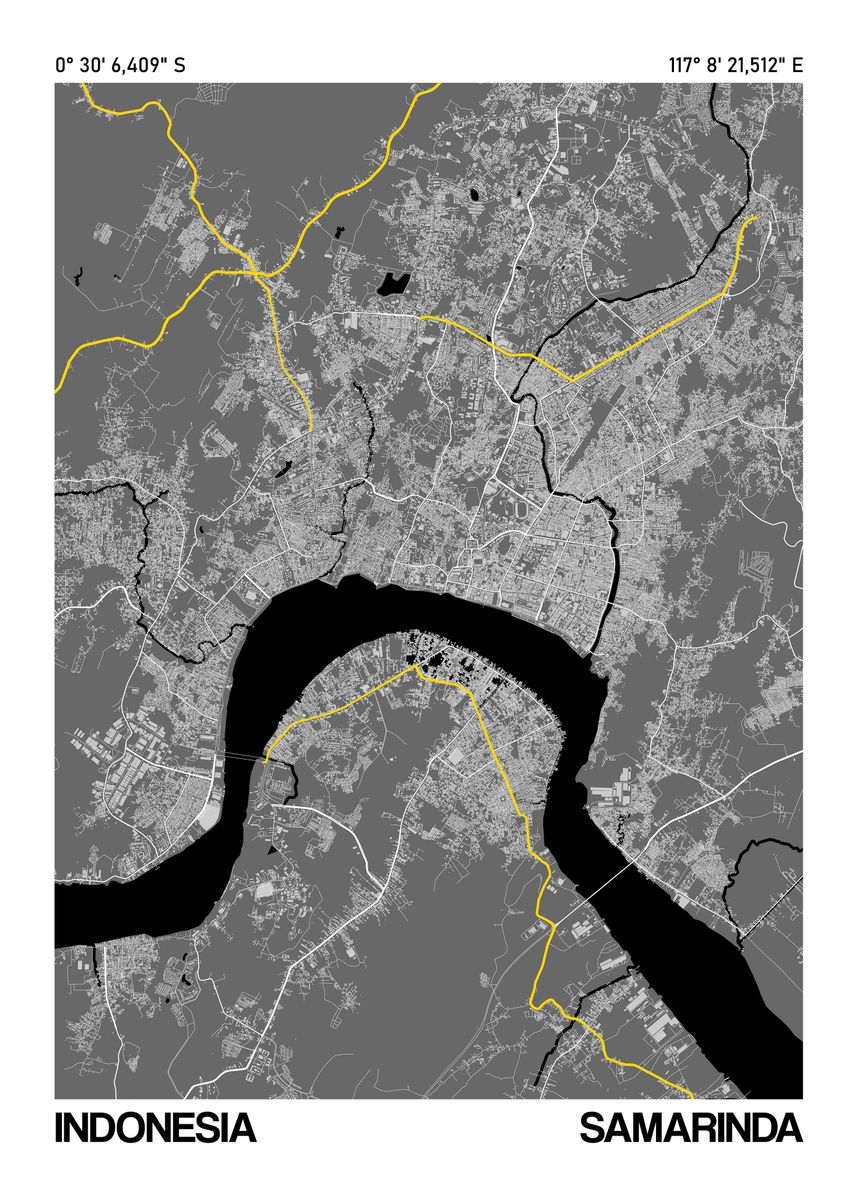 'Samarinda Map Poster' Poster, picture, metal print, paint by Ahmad ...