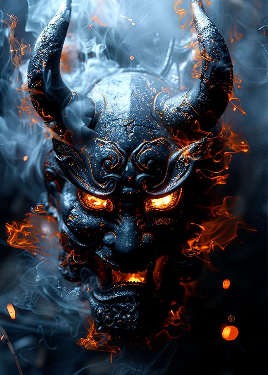 'Fiery Oni Mask' Poster, picture, metal print, paint by ai nguyen ...