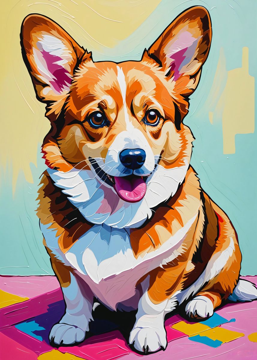'Smiling Corgi Painting' Poster, picture, metal print, paint by City ...