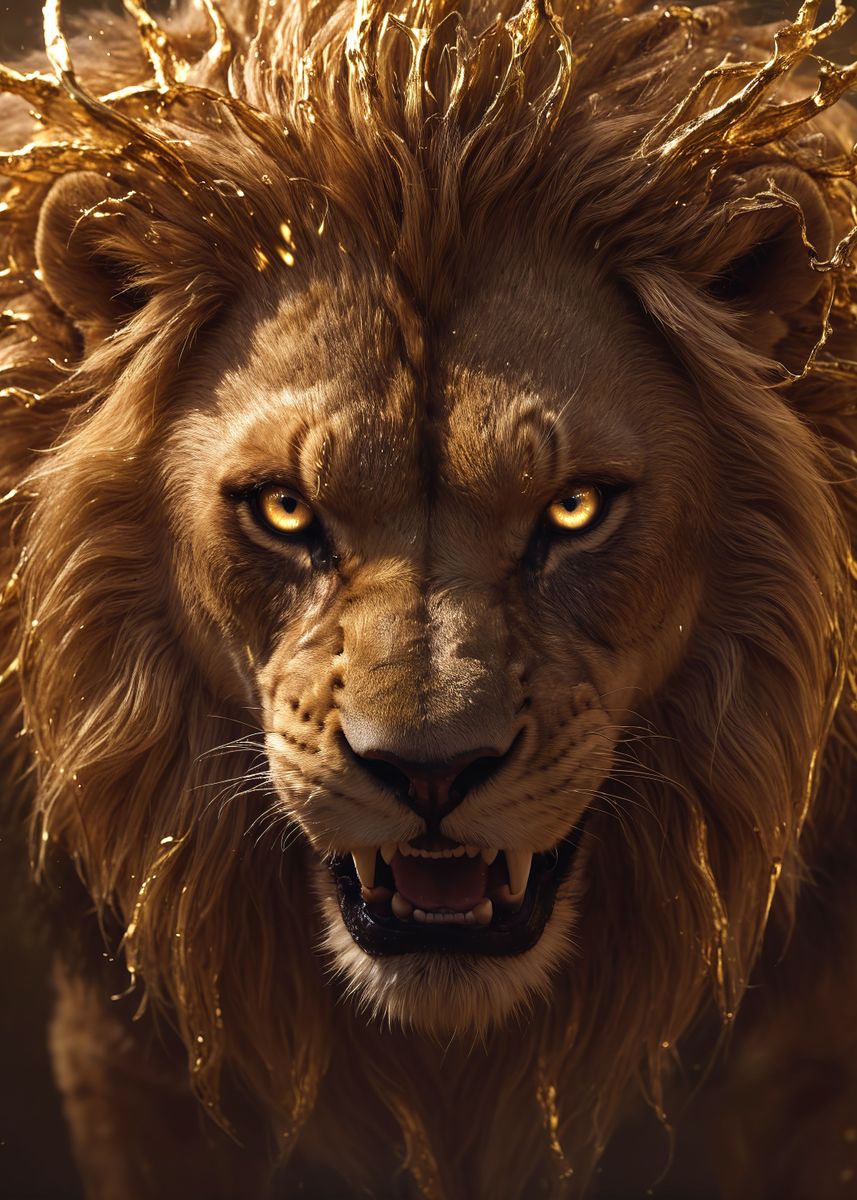 'Wild golden lion art' Poster, picture, metal print, paint by mk studio ...