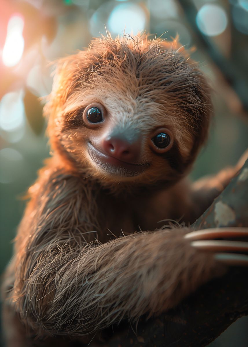 'Smiling Sloth Close-Up' Poster, picture, metal print, paint by ...