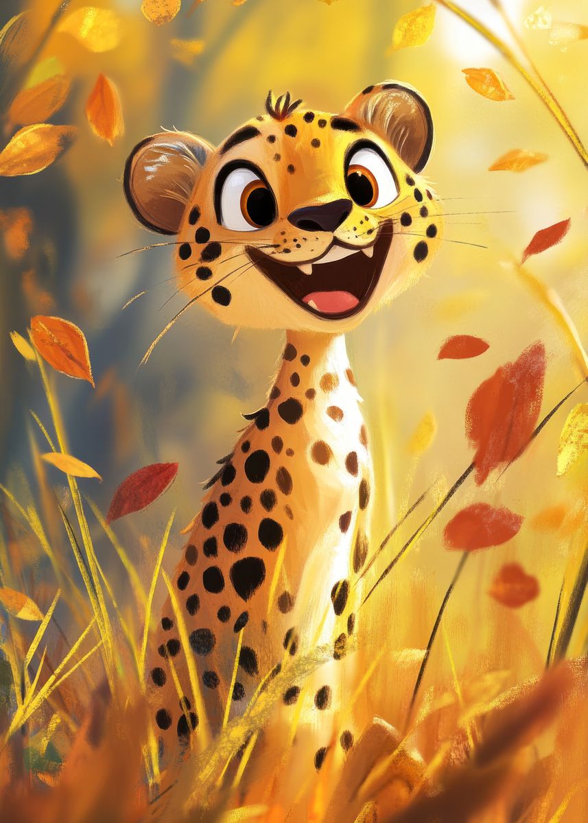 'Smiling Cheetah in Autumn' Poster, picture, metal print, paint by ...