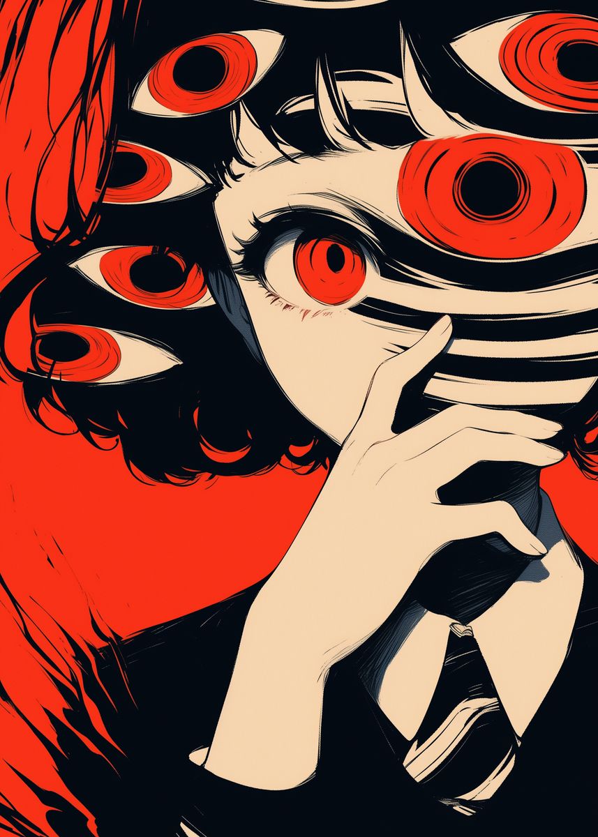 'Anime Girl with Multiple Eyes' Poster, picture, metal print, paint by ...