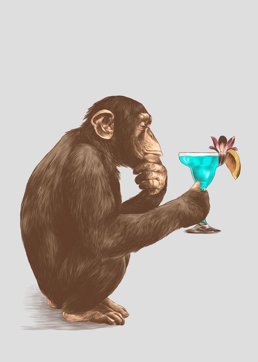 'Monkey Cocktail Alcohol' Poster, picture, metal print, paint by ...