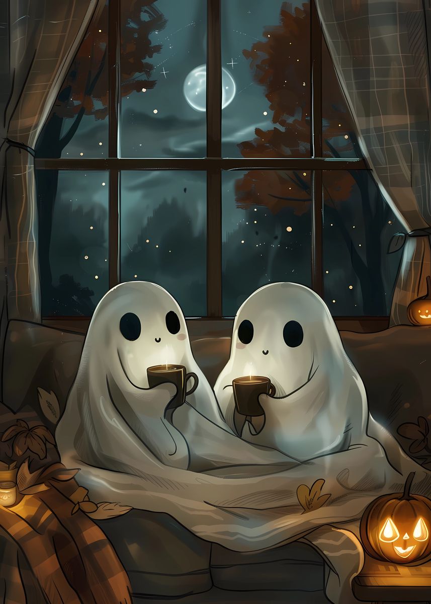 'Ghosts cozy Halloween Night' Poster, picture, metal print, paint by ...