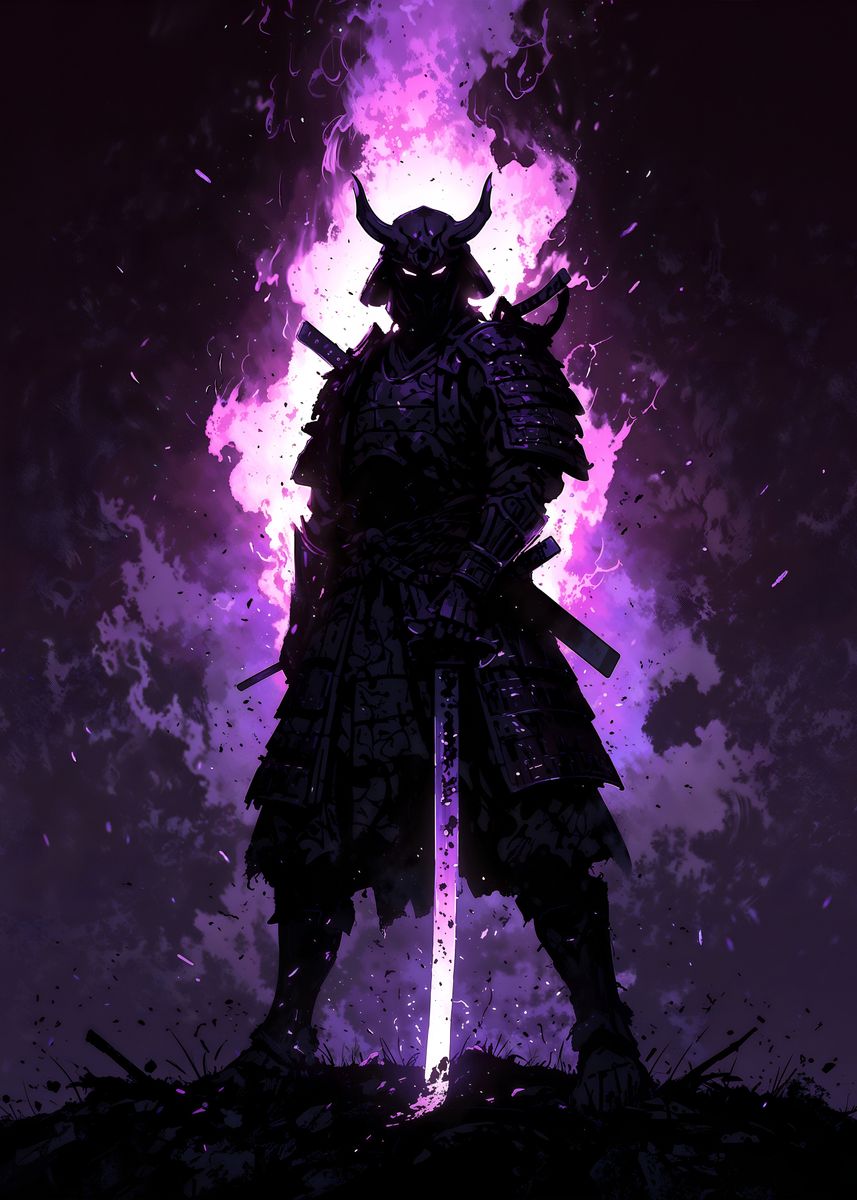 'Samurai in Purple Flames' Poster, picture, metal print, paint by ...