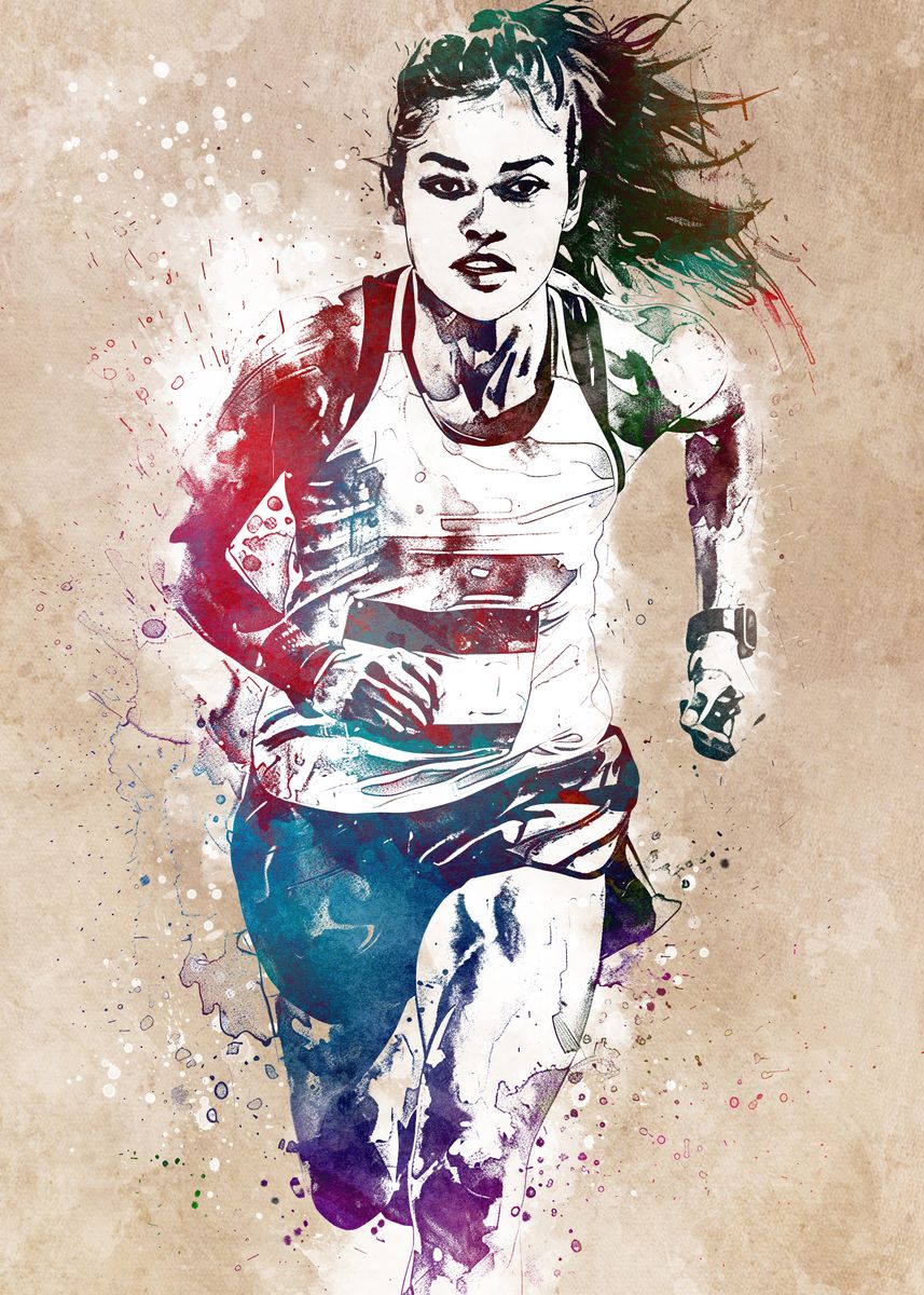 'Running Woman Watercolor Art' Poster, picture, metal print, paint by ...