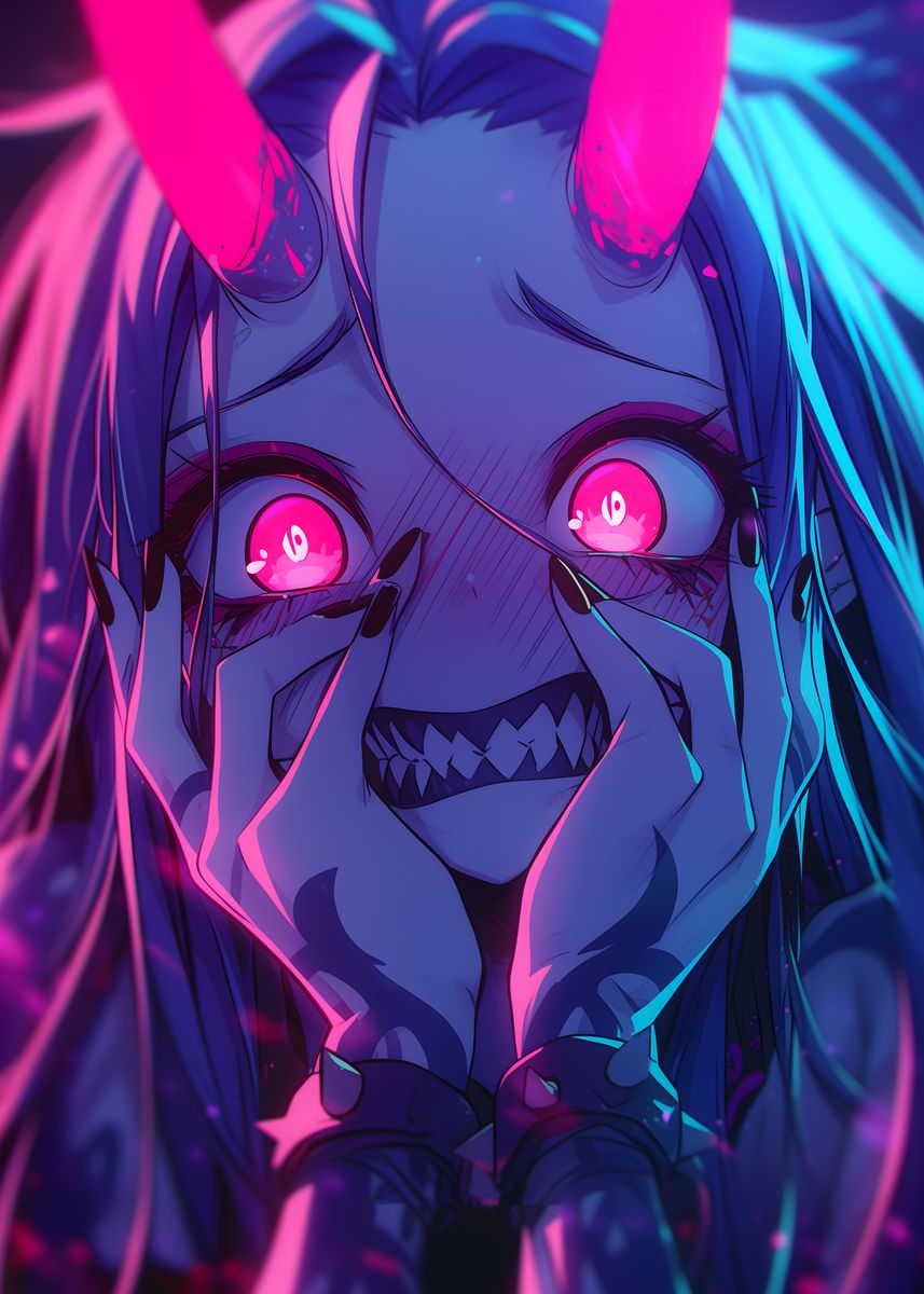 'Demon Girl with Pink Horns' Poster, picture, metal print, paint by ...