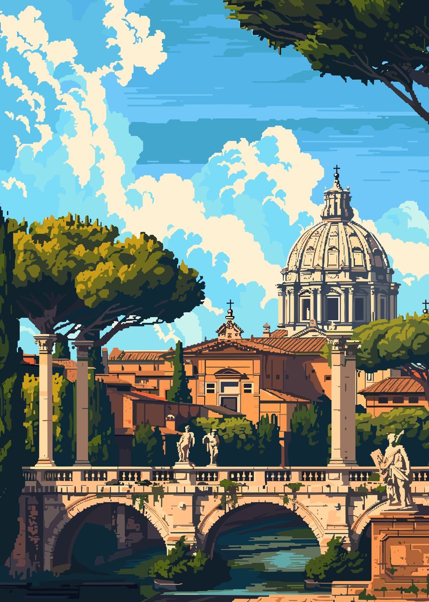 'Rome City Italy Pixel Art' Poster, picture, metal print, paint by Mesh ...