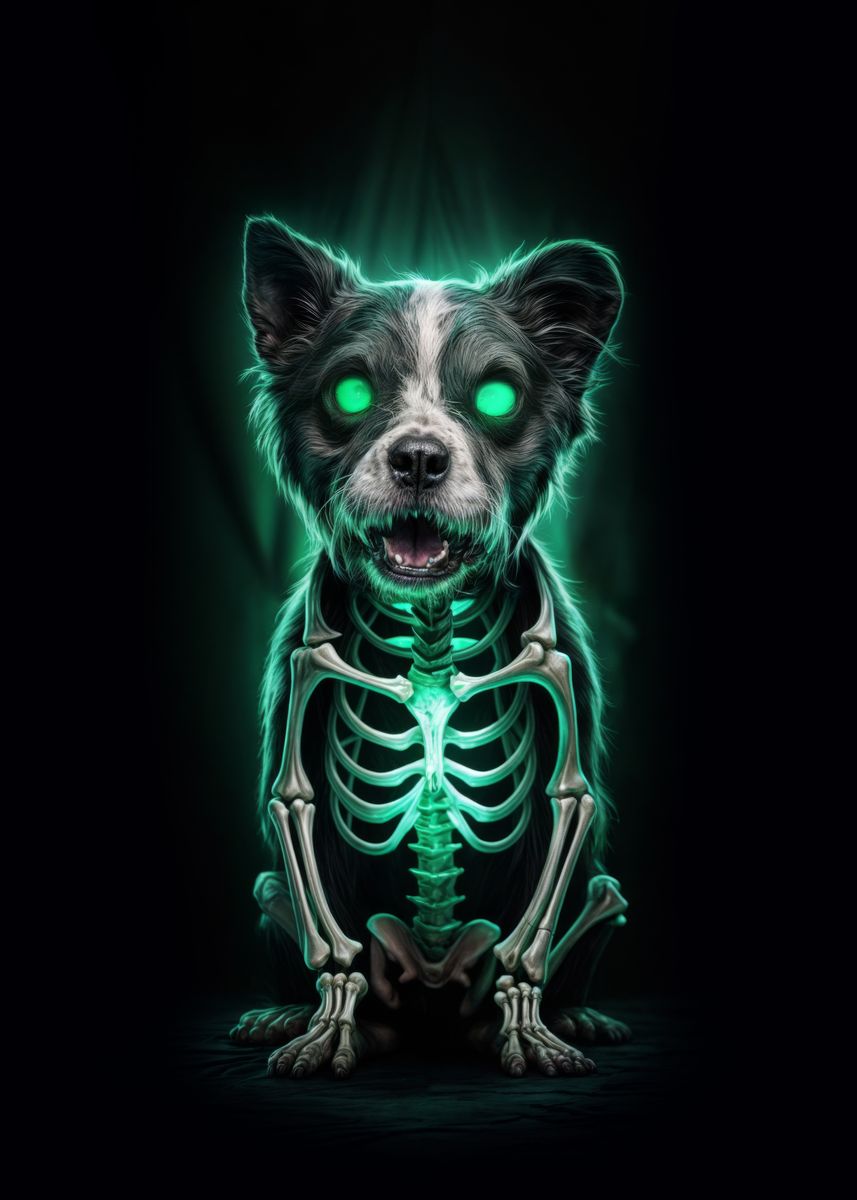 'Glowing Zombie SkeletonDog' Poster, picture, metal print, paint by ...