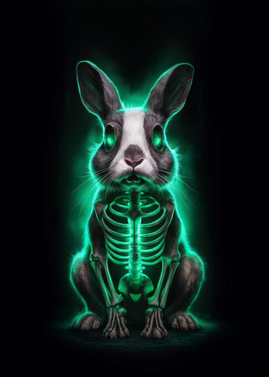 'Glowing Skeleton Rabbit' Poster, picture, metal print, paint by ...