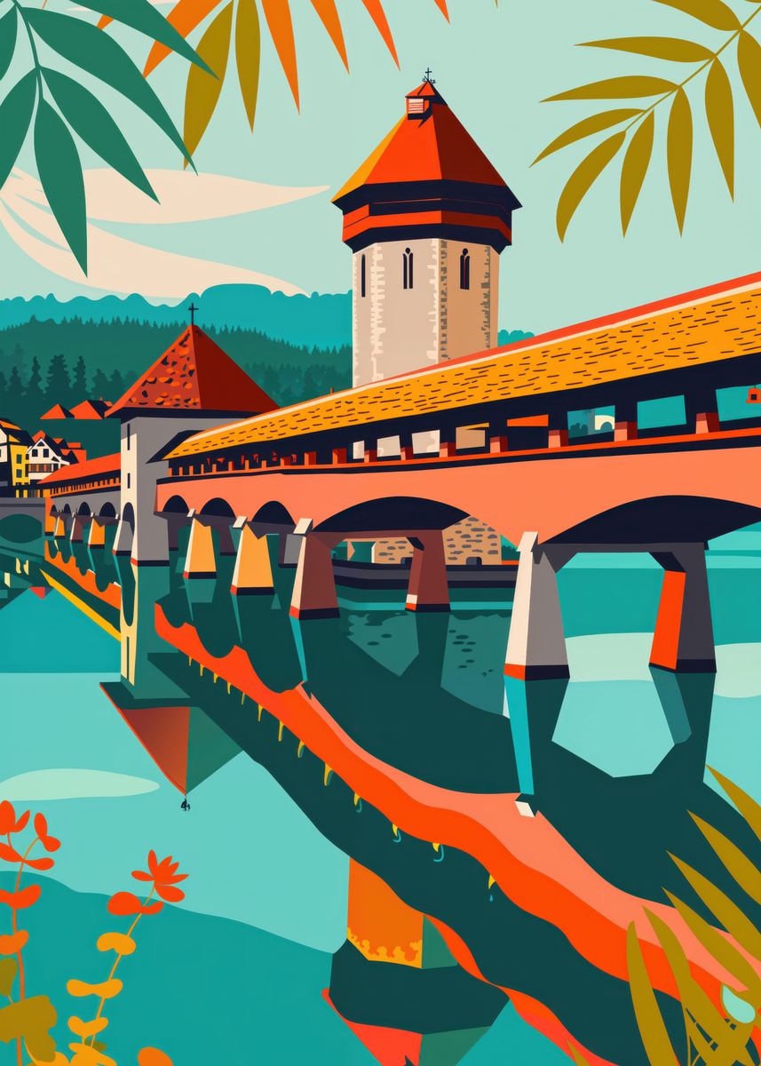 'Lucerne Travel Poster' Poster, picture, metal print, paint by Powerful ...