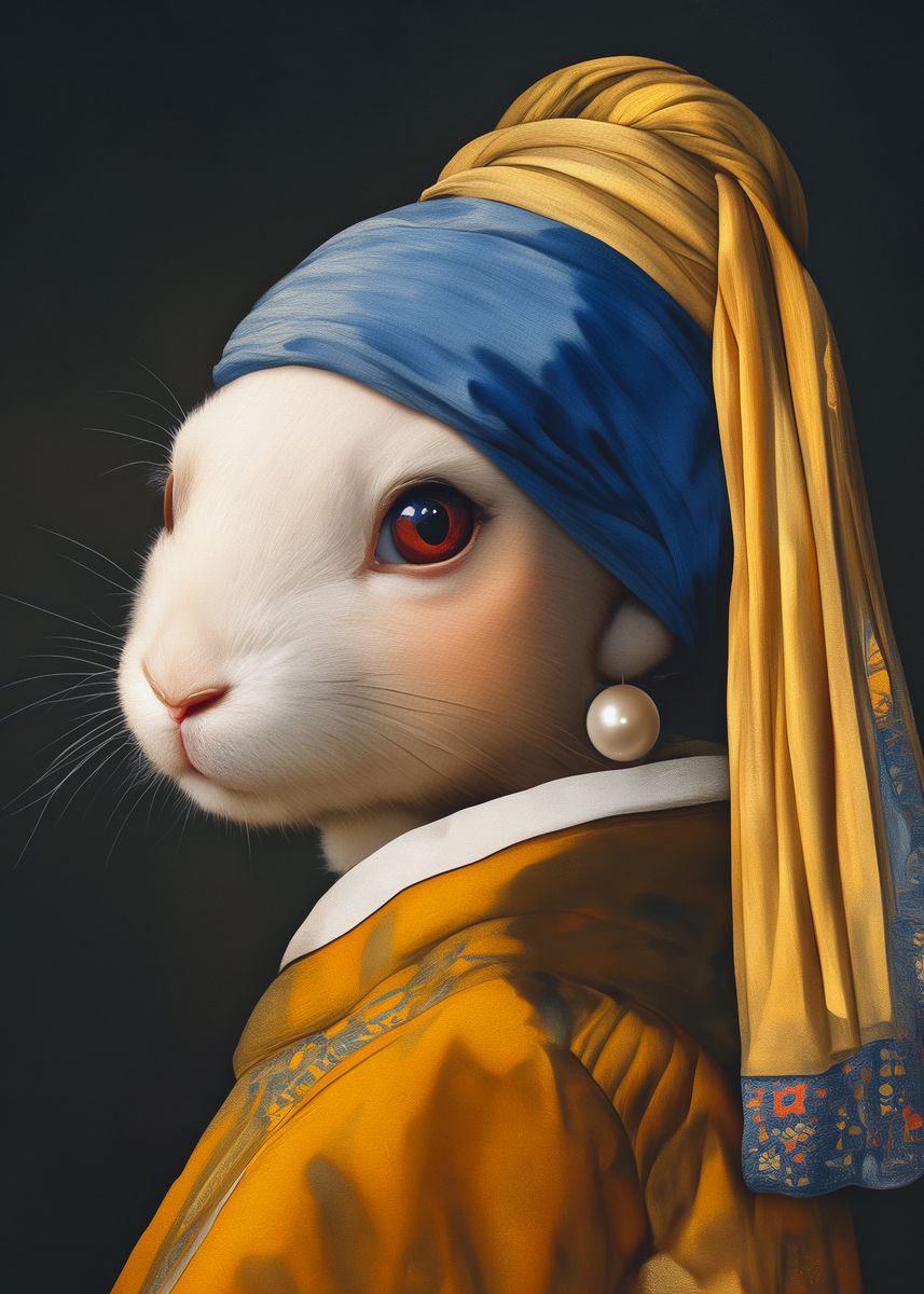 'Rabbit Girl with Pearl Earring' Poster, picture, metal print, paint by ...
