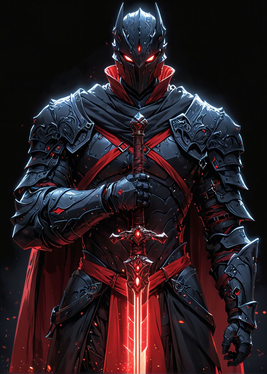 'Dark Knight with Red Sword' Poster, picture, metal print, paint by ...