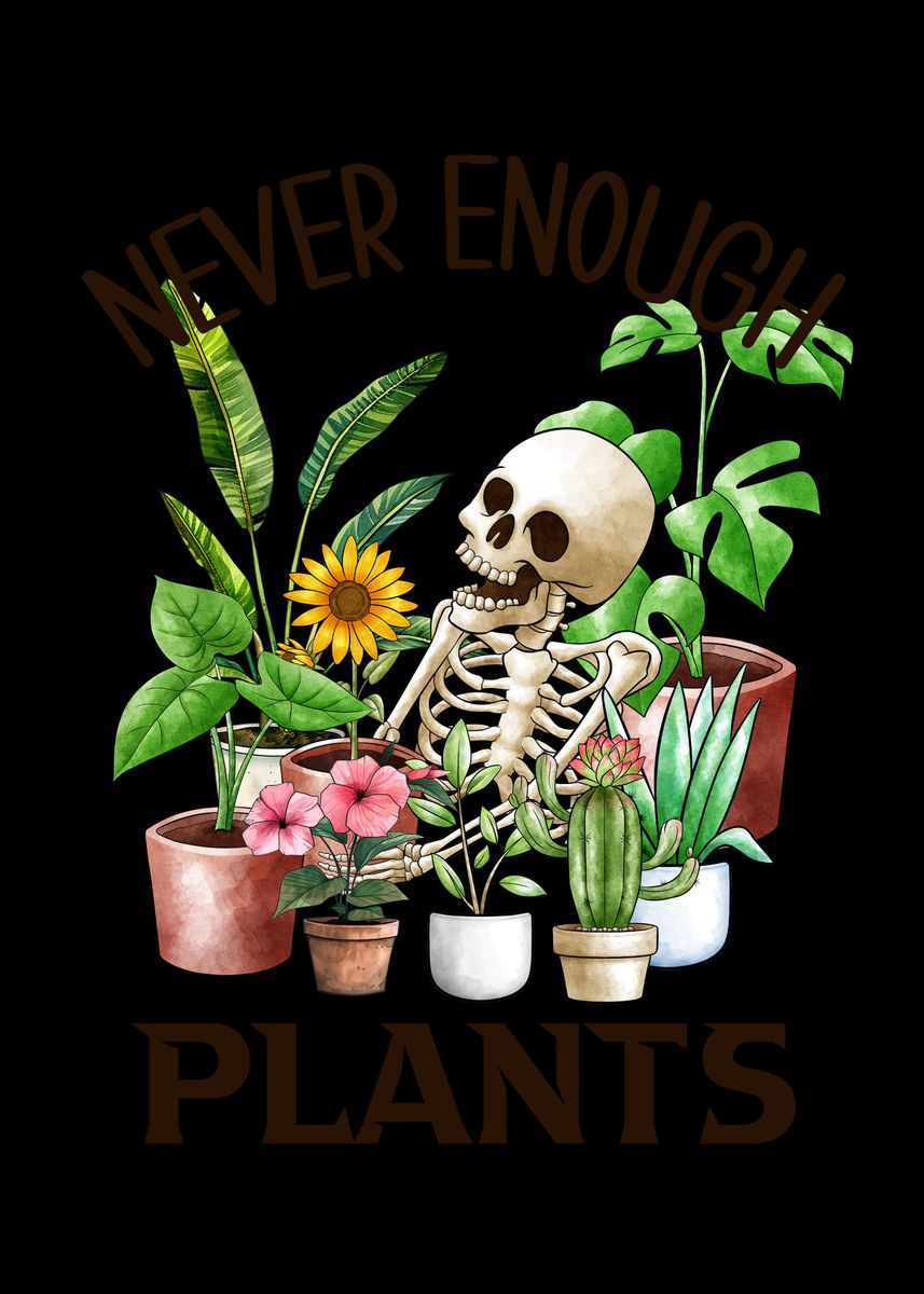 'Skeleton Plant Lover' Poster, picture, metal print, paint by Andreas Schellenberg | Displate