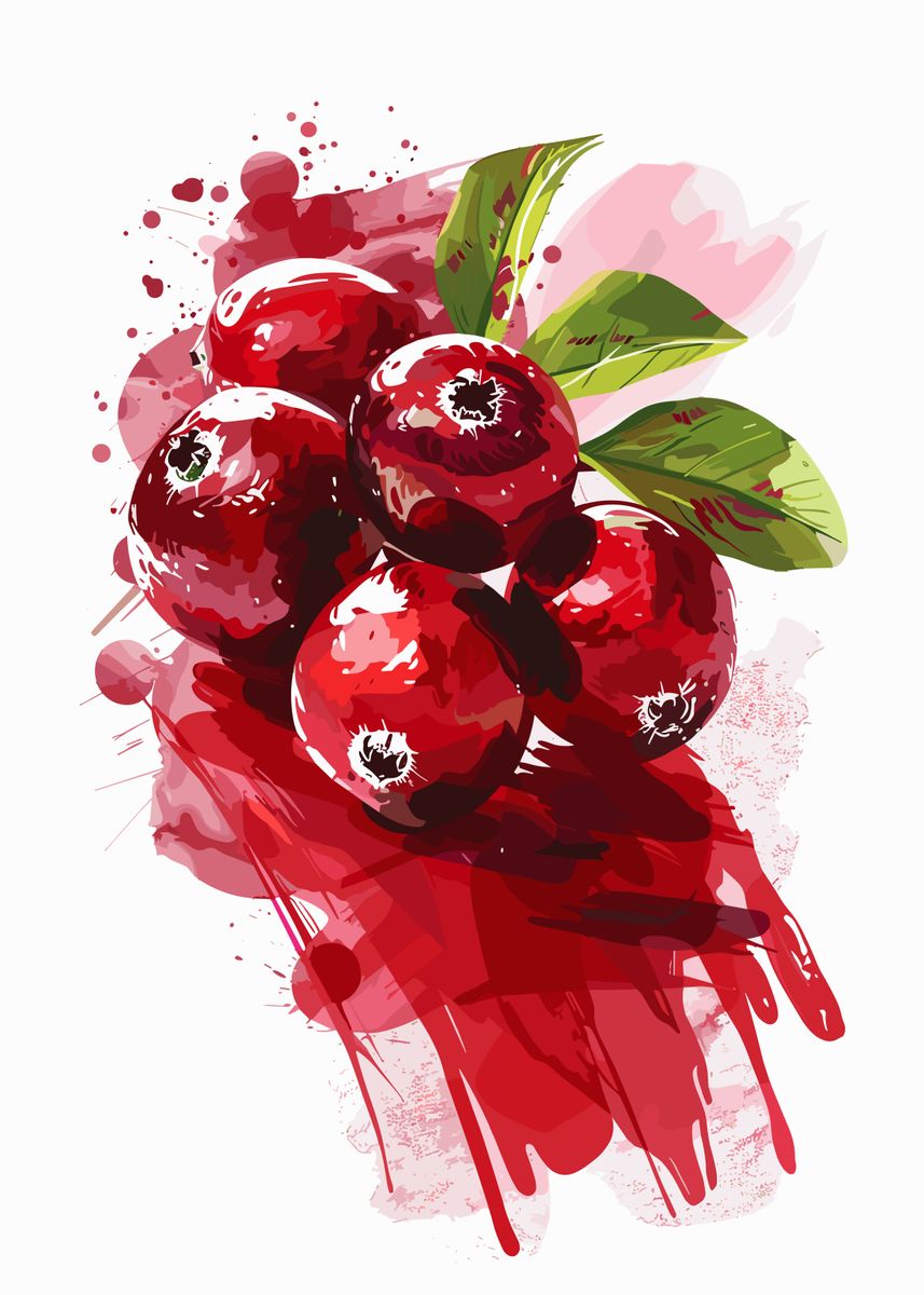 'Cranberry Watercolor Illustration' Poster, picture, metal print, paint ...