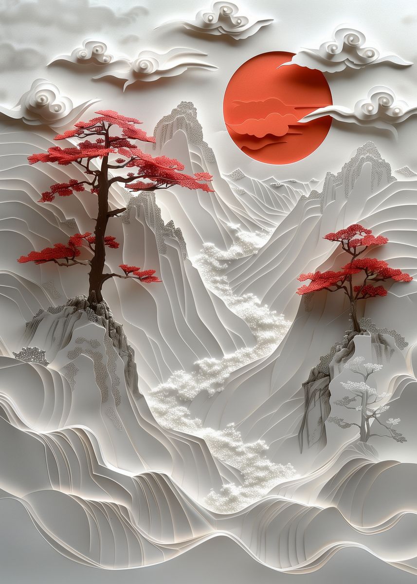 'Papercut sunrise' Poster, picture, metal print, paint by ...