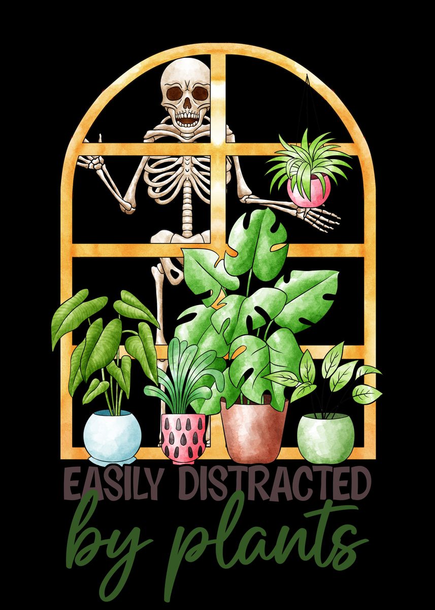 'Skeleton Plant Lover' Poster, picture, metal print, paint by Andreas Schellenberg | Displate