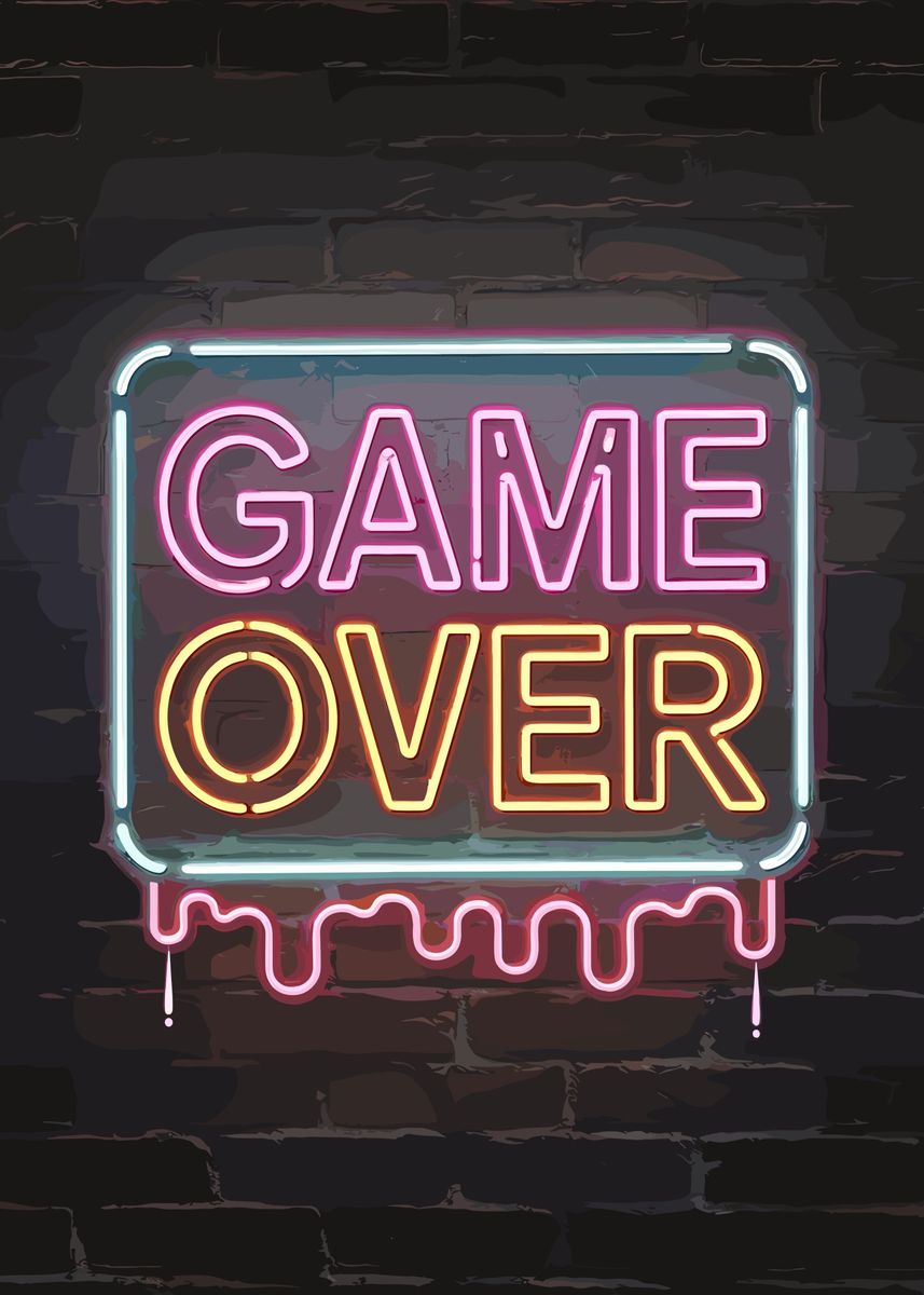 'Game Over Neon' Poster, picture, metal print, paint by Batrisyia Rania ...
