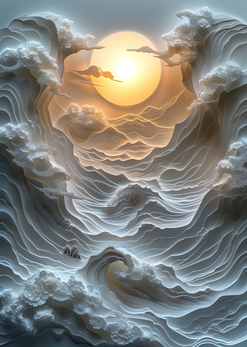 'Papercut Ocean Waves' Poster, picture, metal print, paint by ...