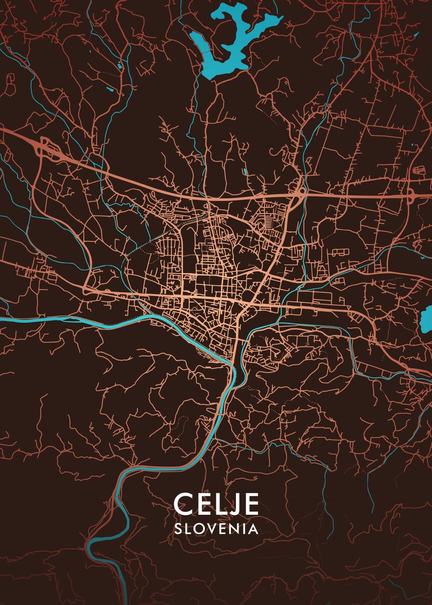 'Celje City Map' Poster, picture, metal print, paint by Miracle Studio ...