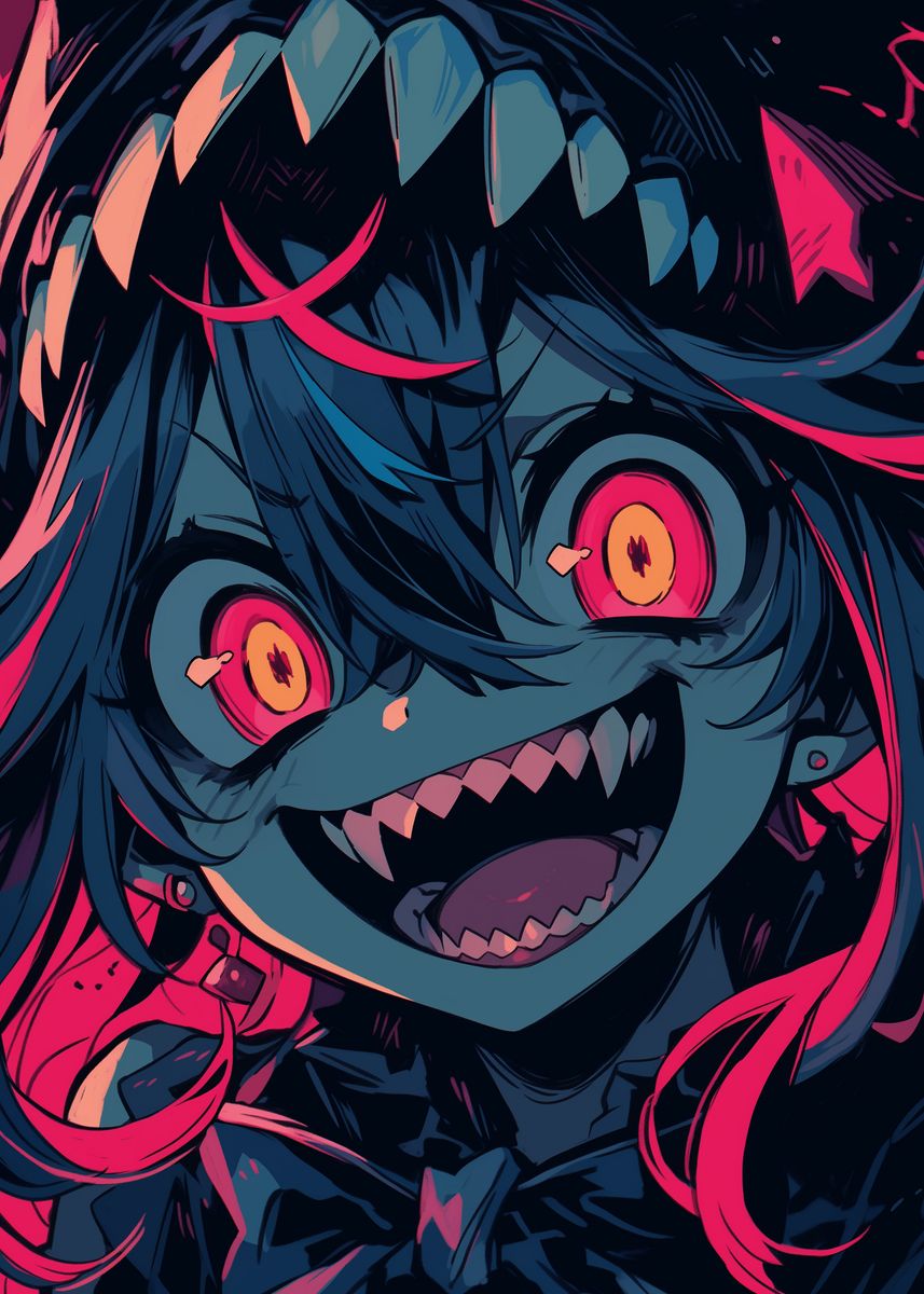 'Anime Girl with Sharp Teeth' Poster, picture, metal print, paint by ...