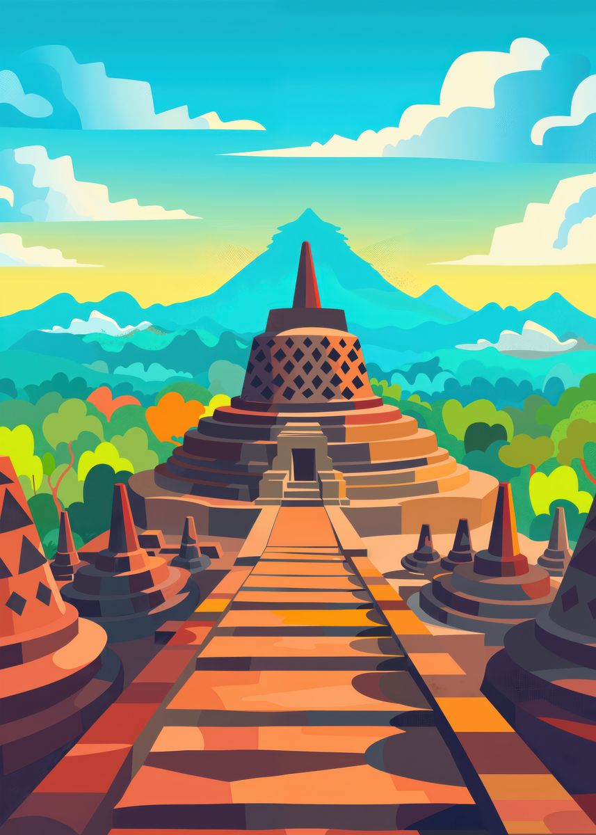 'Borobudur Temple poster' Poster, picture, metal print, paint by ...