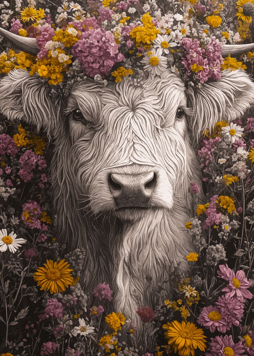 'Cow in Flowers' Poster, picture, metal print, paint by MaynardLebsack ...