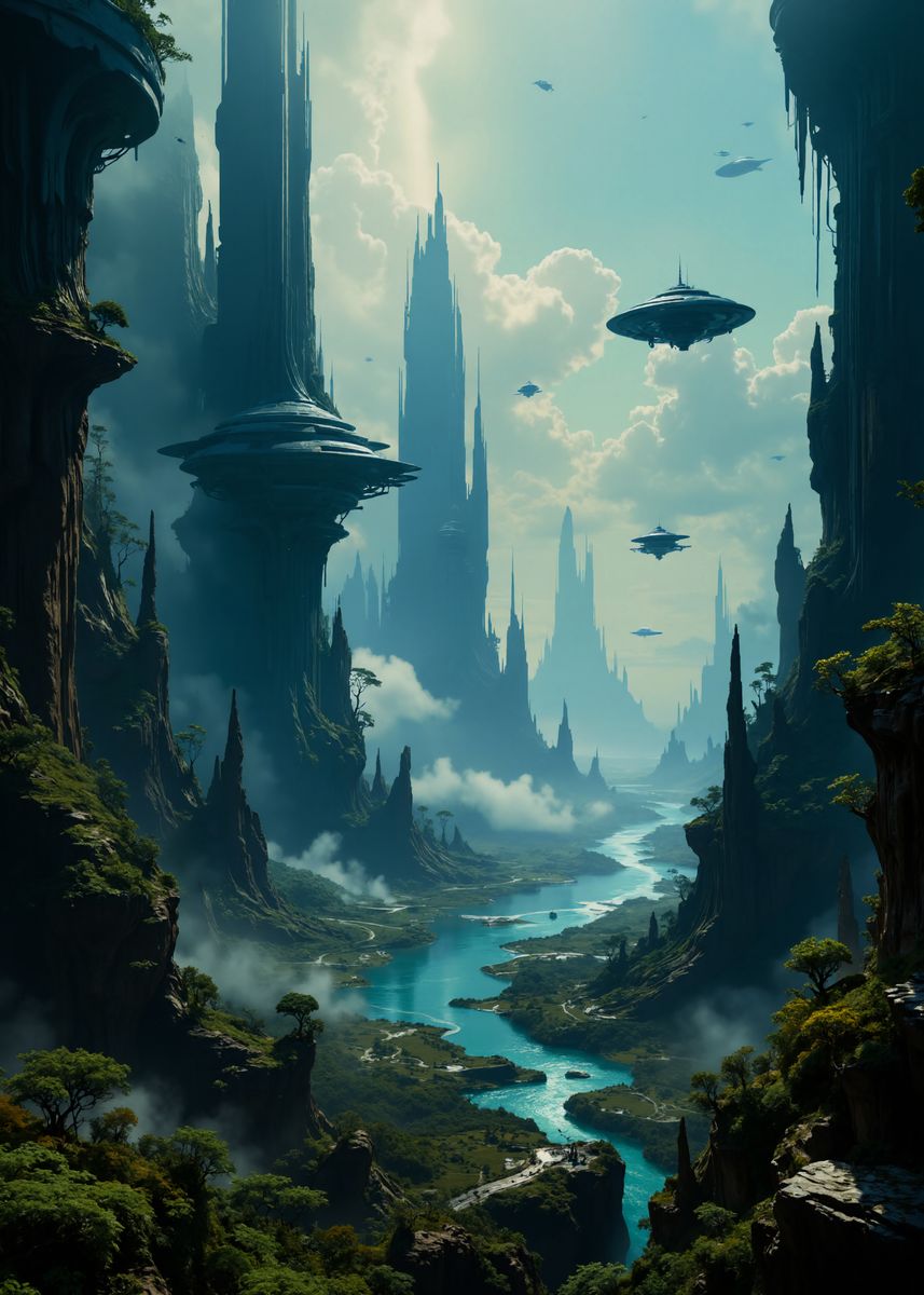 'Futuristic Valley Landscape' Poster, picture, metal print, paint by ...
