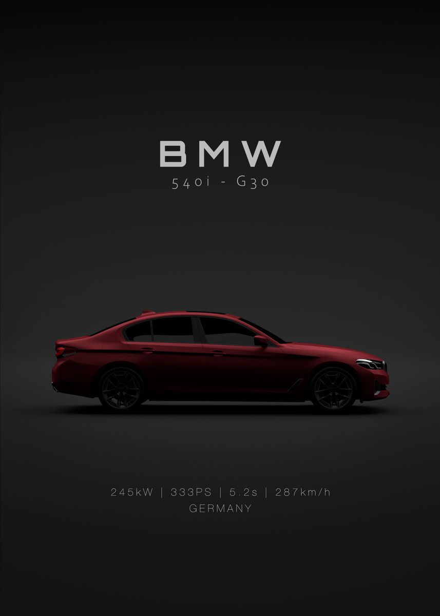 'BMW 540i G30 Red Specs' Poster, picture, metal print, paint by 21 MXM ...
