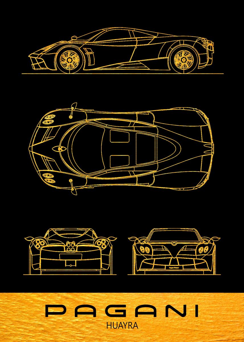 'Pagani Huayra' Poster, picture, metal print, paint by Blueprint Expert ...