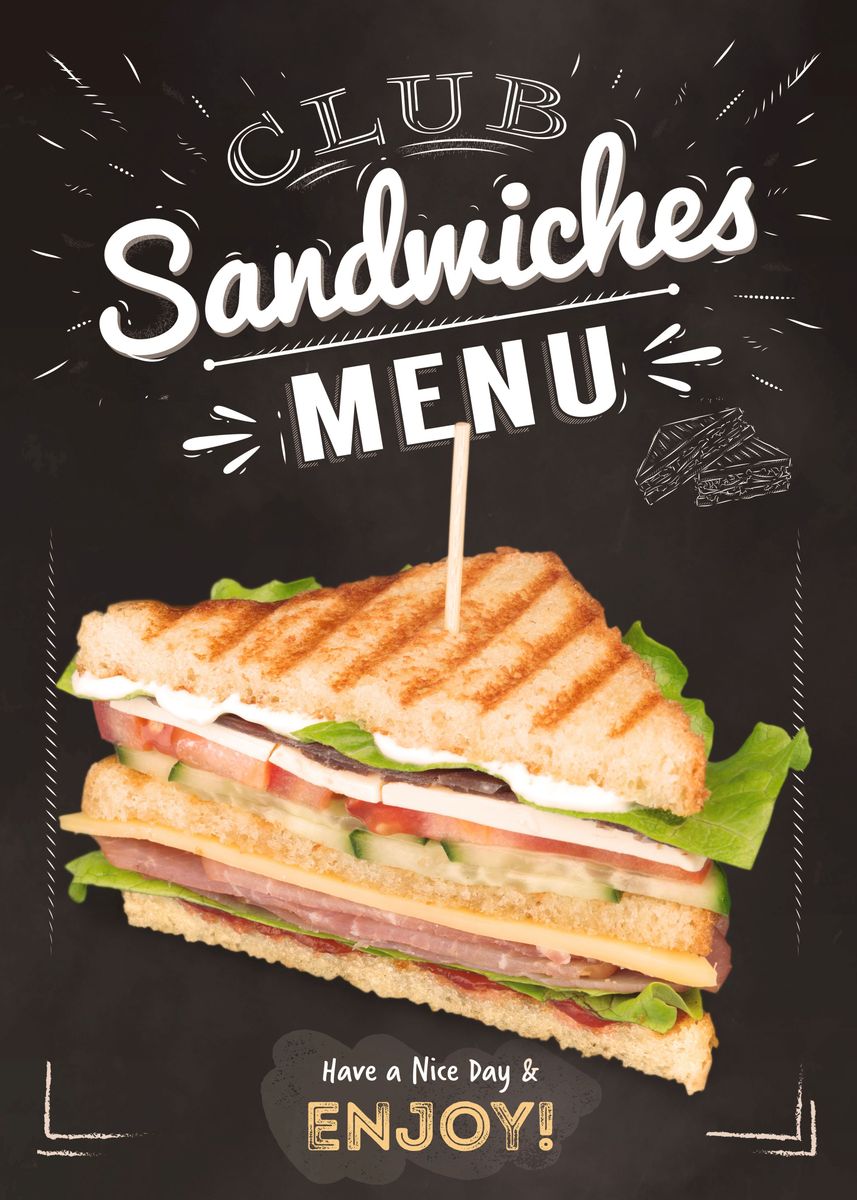 'Club Sandwich Menu' Poster, picture, metal print, paint by Stefan Merz ...
