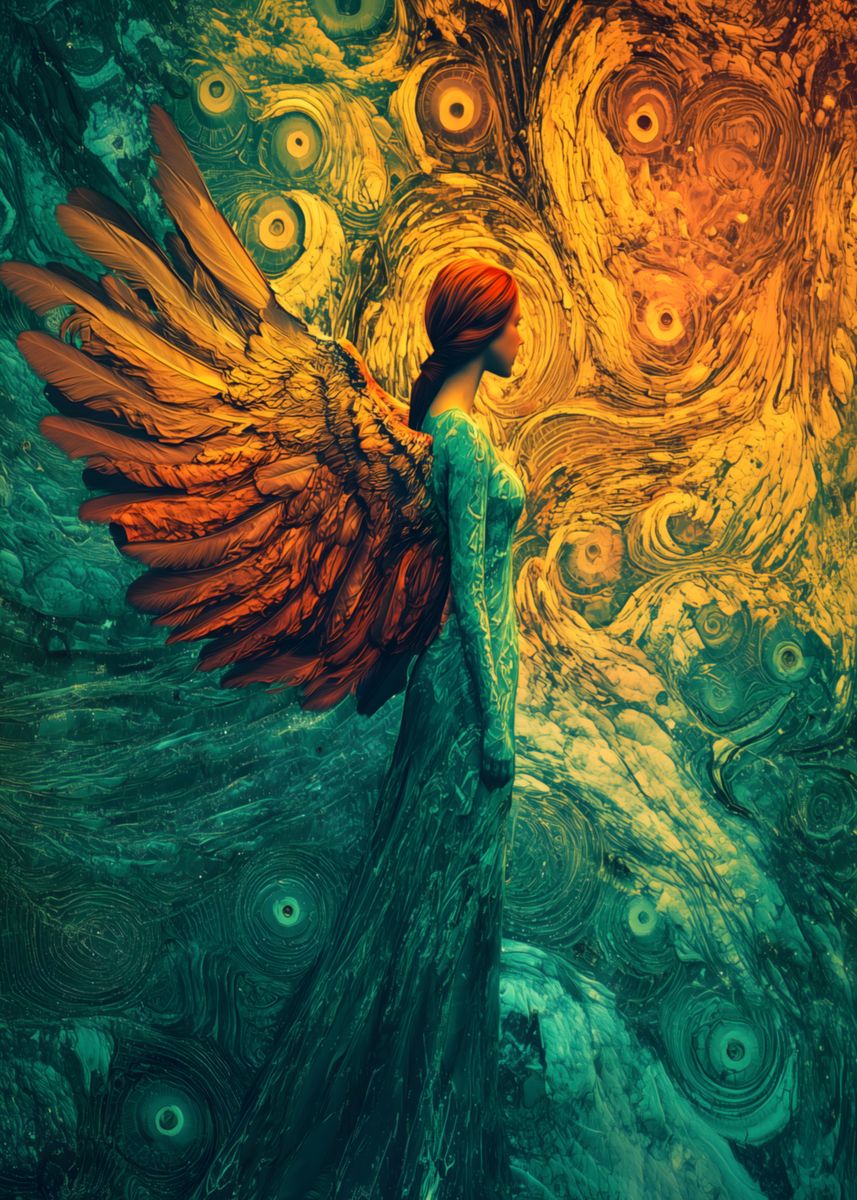 'Angel, mixed art, Post-Impressionism' Poster, picture, metal print ...