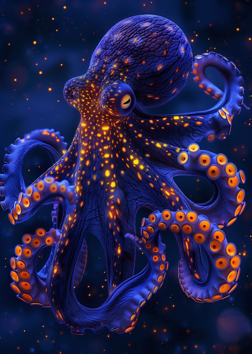 'Neon Octopus' Poster, picture, metal print, paint by VAGANTE | Displate