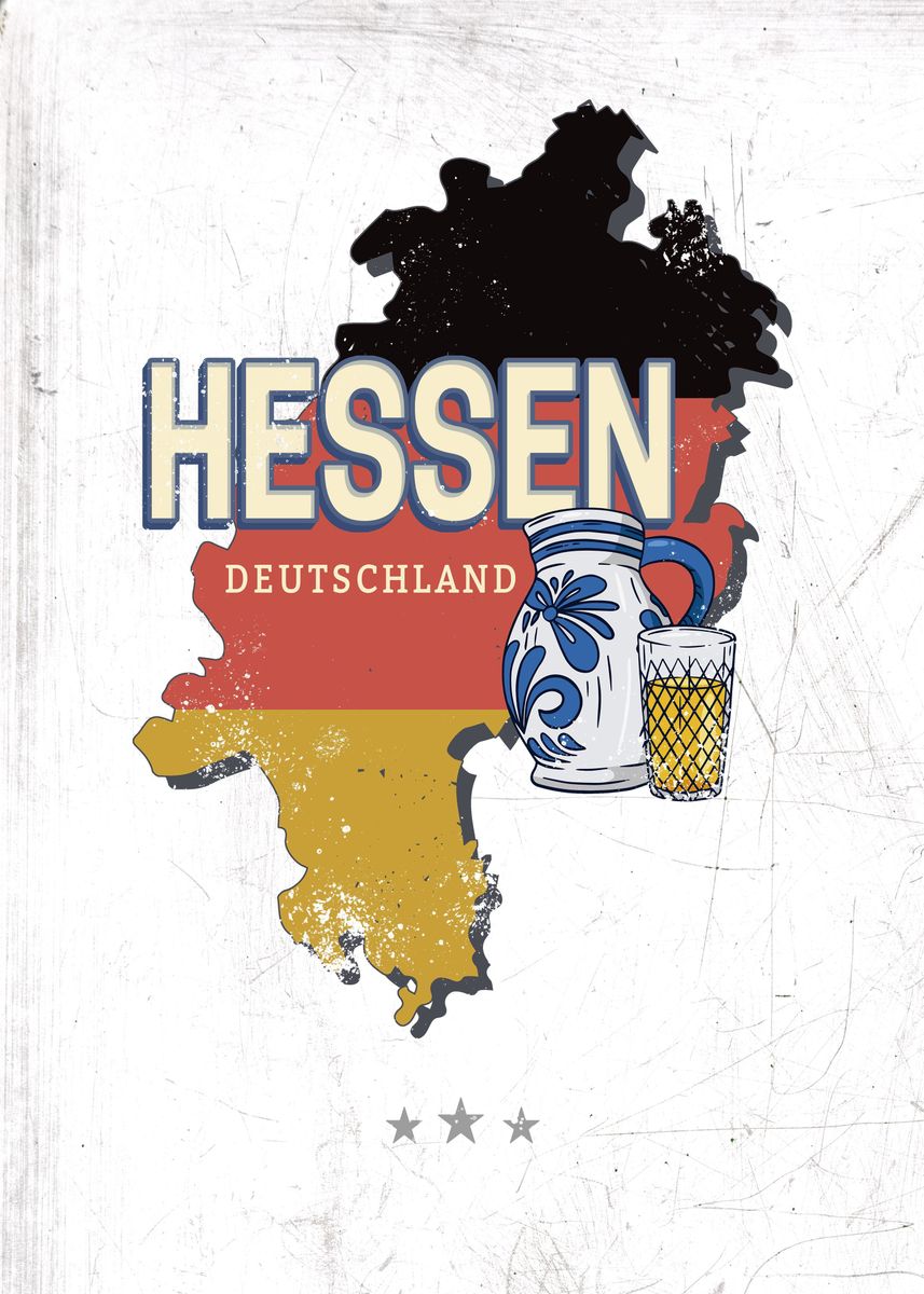 'Hesse Germany State Map' Poster, picture, metal print, paint by Nils ...