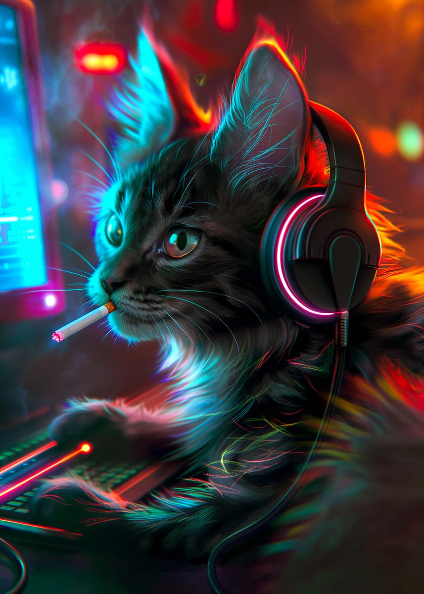 'Cool Cat Gamer' Poster, picture, metal print, paint by Shangri La ...