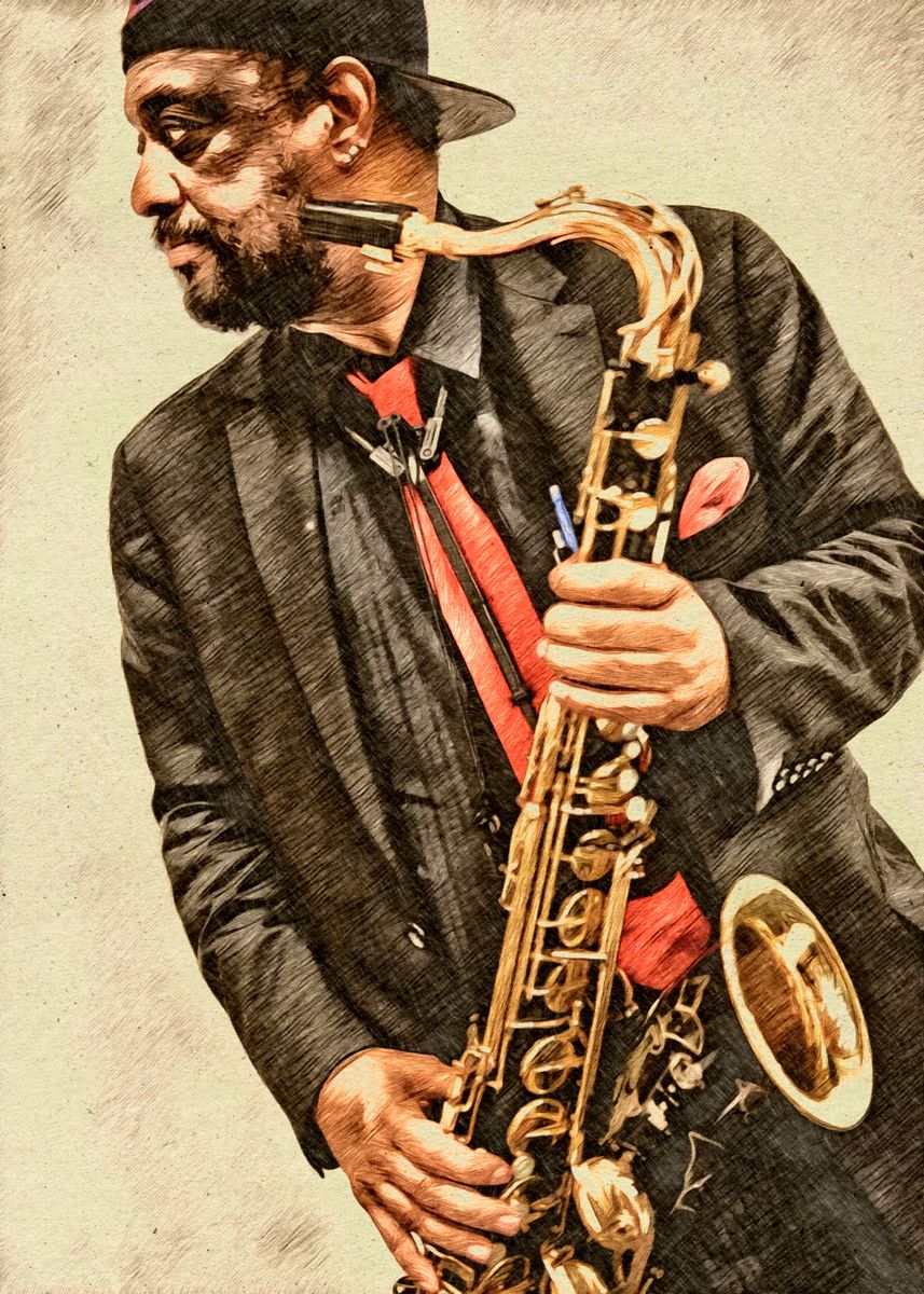 'Saxophone Player Portrait' Poster, picture, metal print, paint by ...