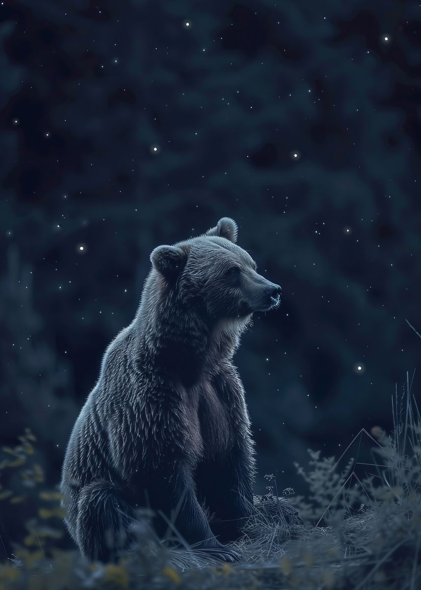 'Bear Under Night Sky' Poster, picture, metal print, paint by Karolina ...