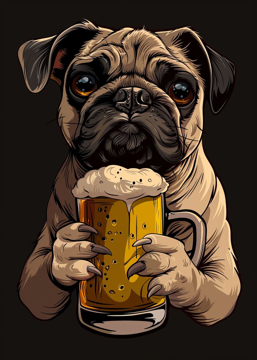 'Pug Beer' Poster, picture, metal print, paint by Henning Seiffert ...