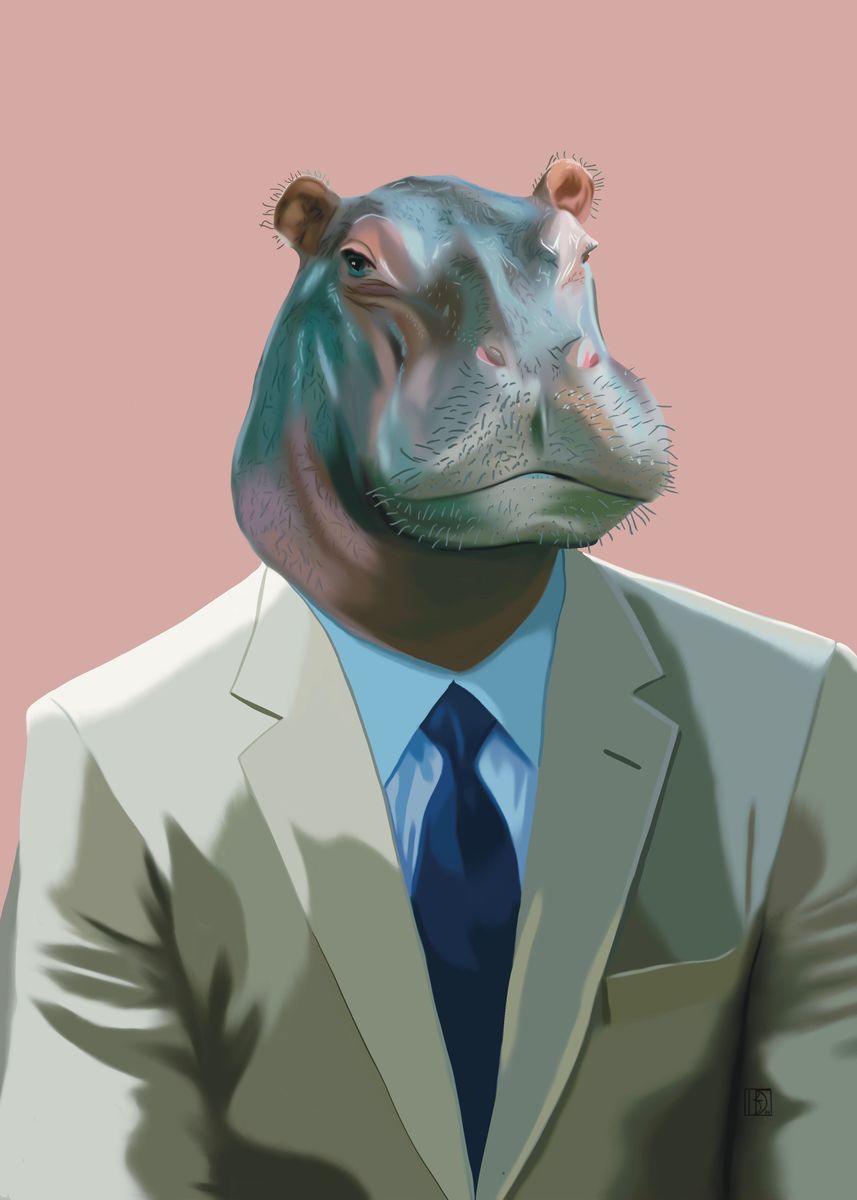 'Hippo in a Suit' Poster, picture, metal print, paint by BenRF ...
