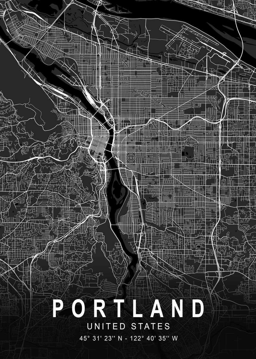 'Portland Dark Map' Poster, picture, metal print, paint by DesignerMind ...
