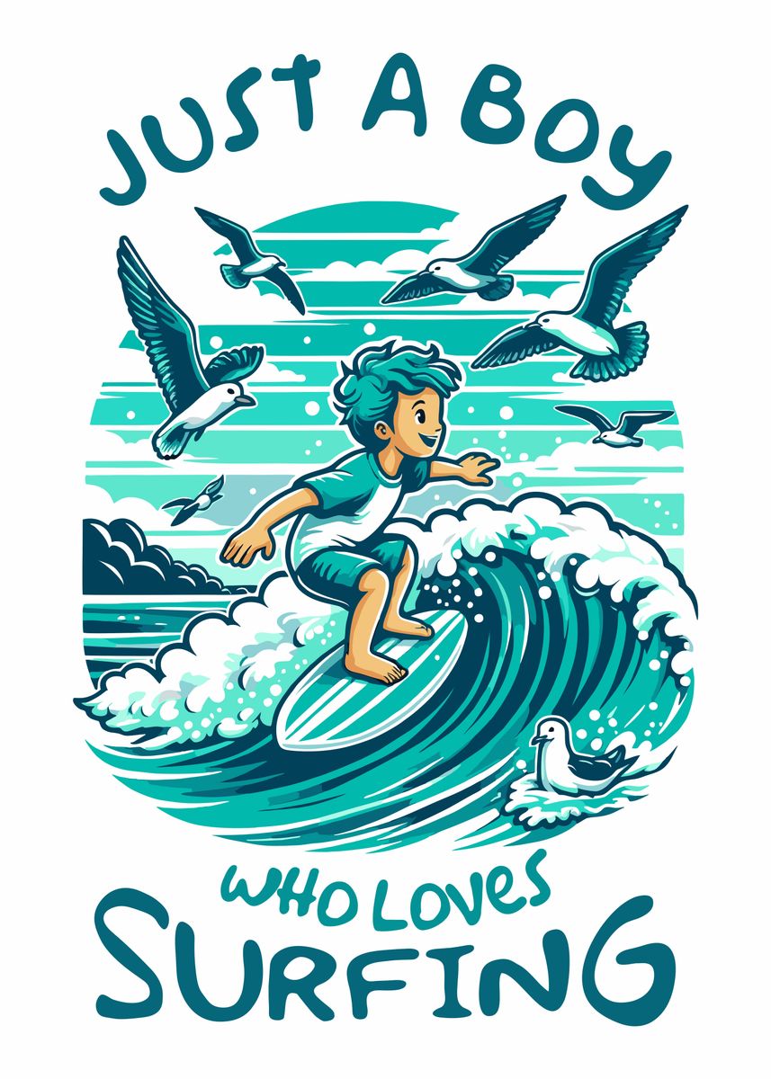 'Surfing Boy Illustration' Poster, picture, metal print, paint by ...