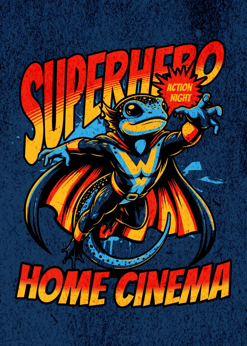 'Lizard Superhero Home Cinema' Poster, picture, metal print, paint by ...