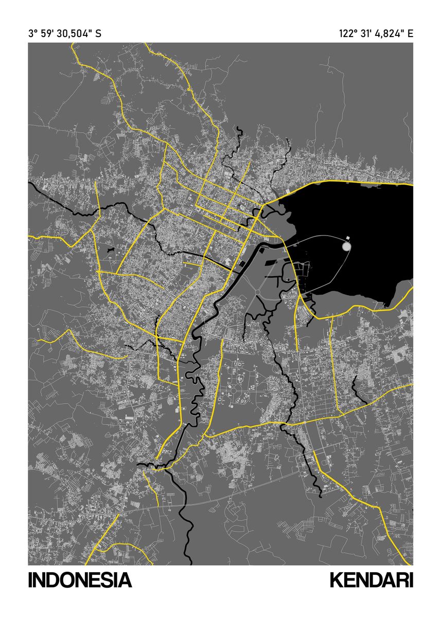 'Kendari Map Poster' Poster, picture, metal print, paint by Ahmad ...