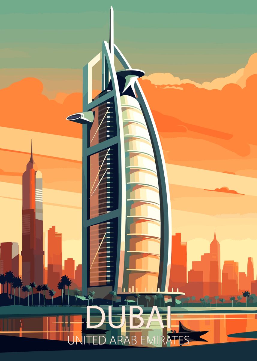 'Dubai Skyline Poster' Poster, picture, metal print, paint by Sam Kal ...